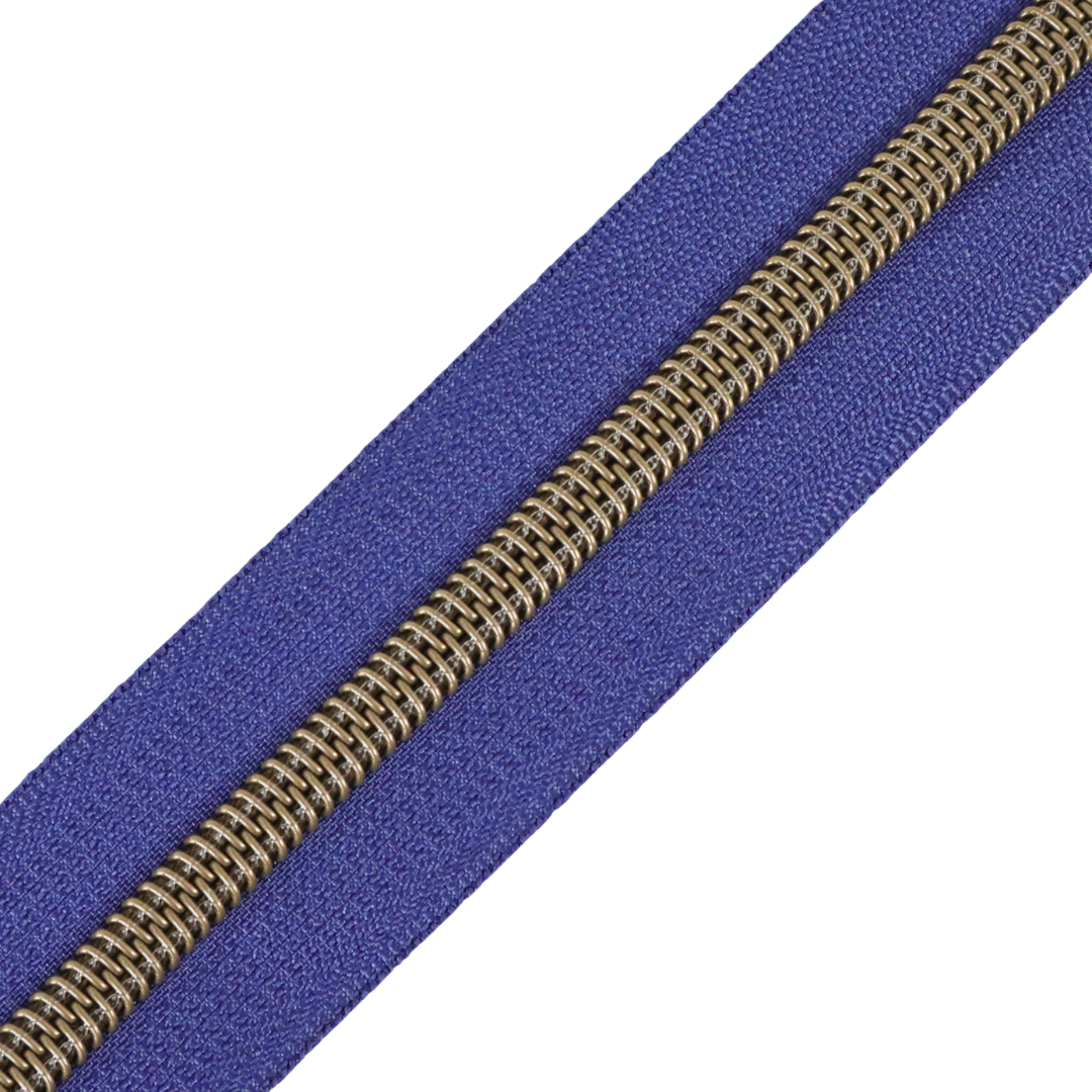 Future Dusk Blue | #5 Antique Gold Zipper by the Yard - 3 Yard Singles ...