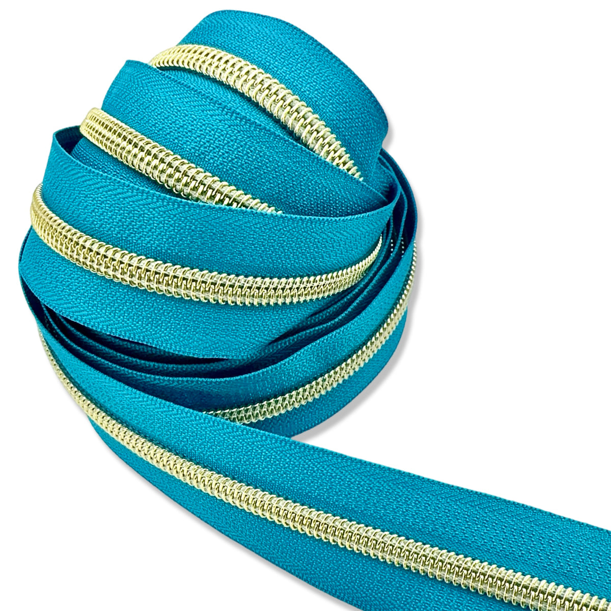 Crystal Teal | #5 Light Gold Zipper by the Yard - 3 Yard Singles – More ...
