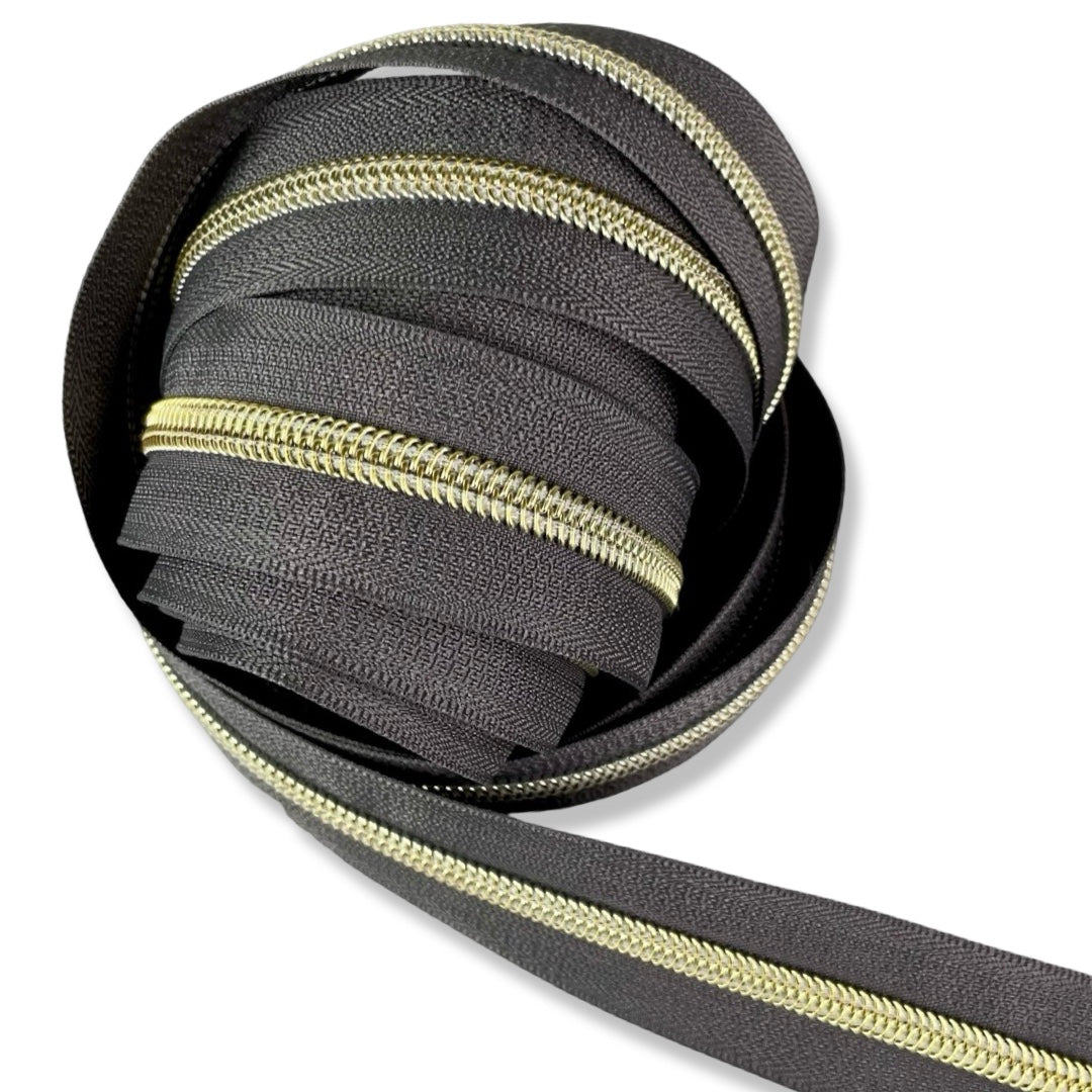 Medium Gray | #5 Light Gold Zipper by the Yard - 3 Yard Singles – More ...